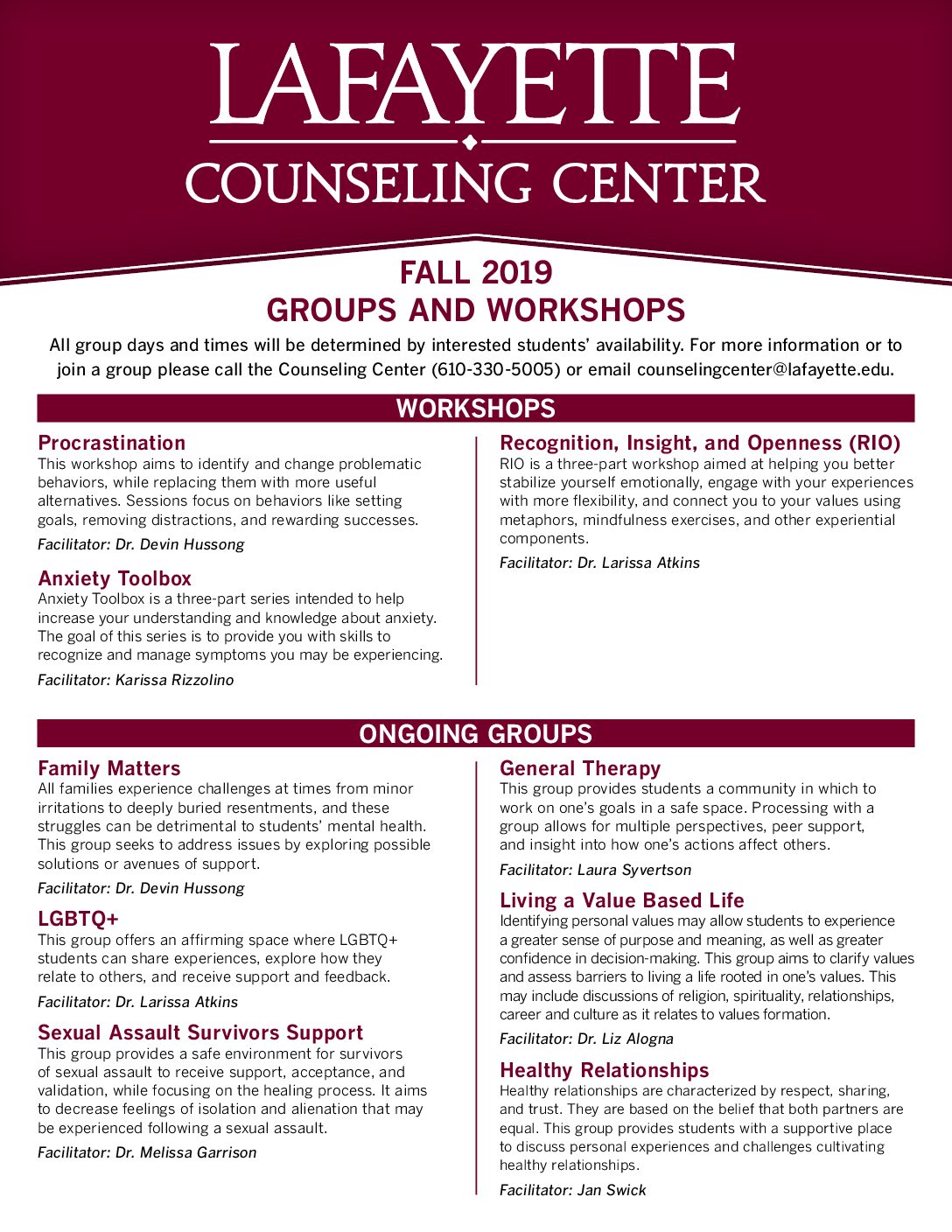 Group Counseling · Counseling Center · Lafayette College